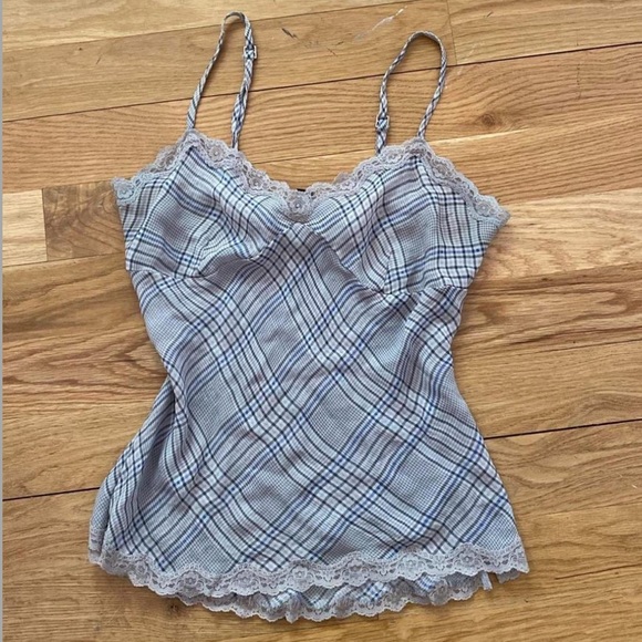 Express | Tops | Vintage Express 0 Silk Lace Trim Plaid Cami | Poshmark
